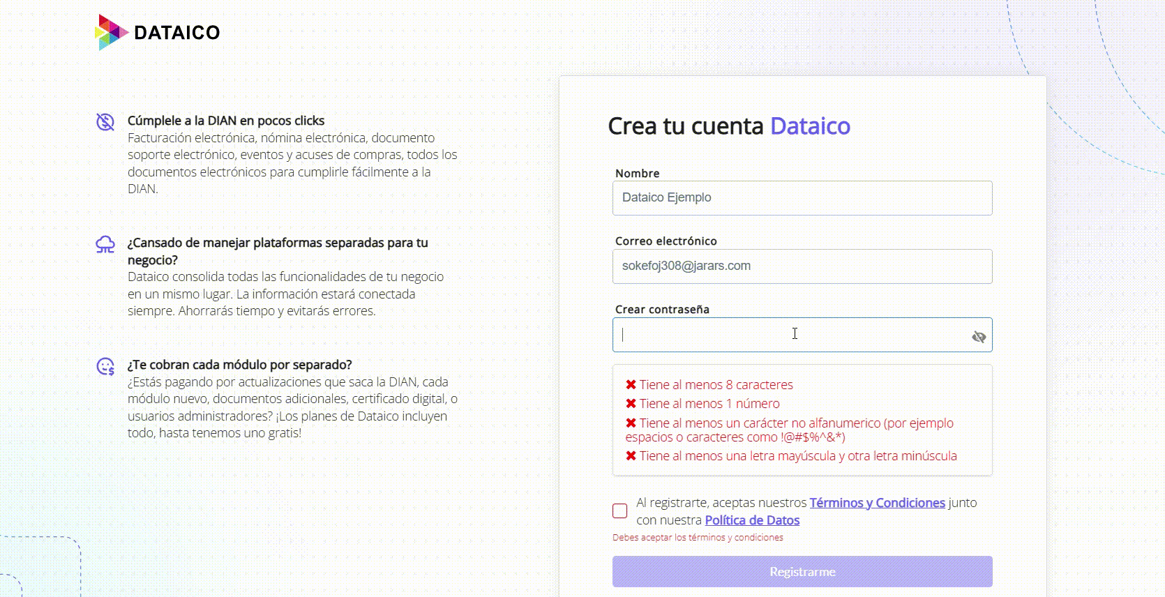 ¿Cómo crear una cuenta y adquirir Dataico?