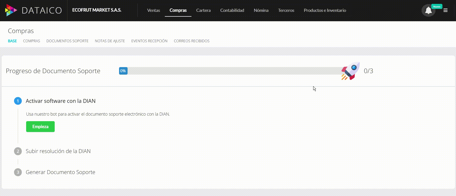 ¿Cómo activar y conectar Dataico con la DIAN para hacer el documento soporte en Adquisiciones?