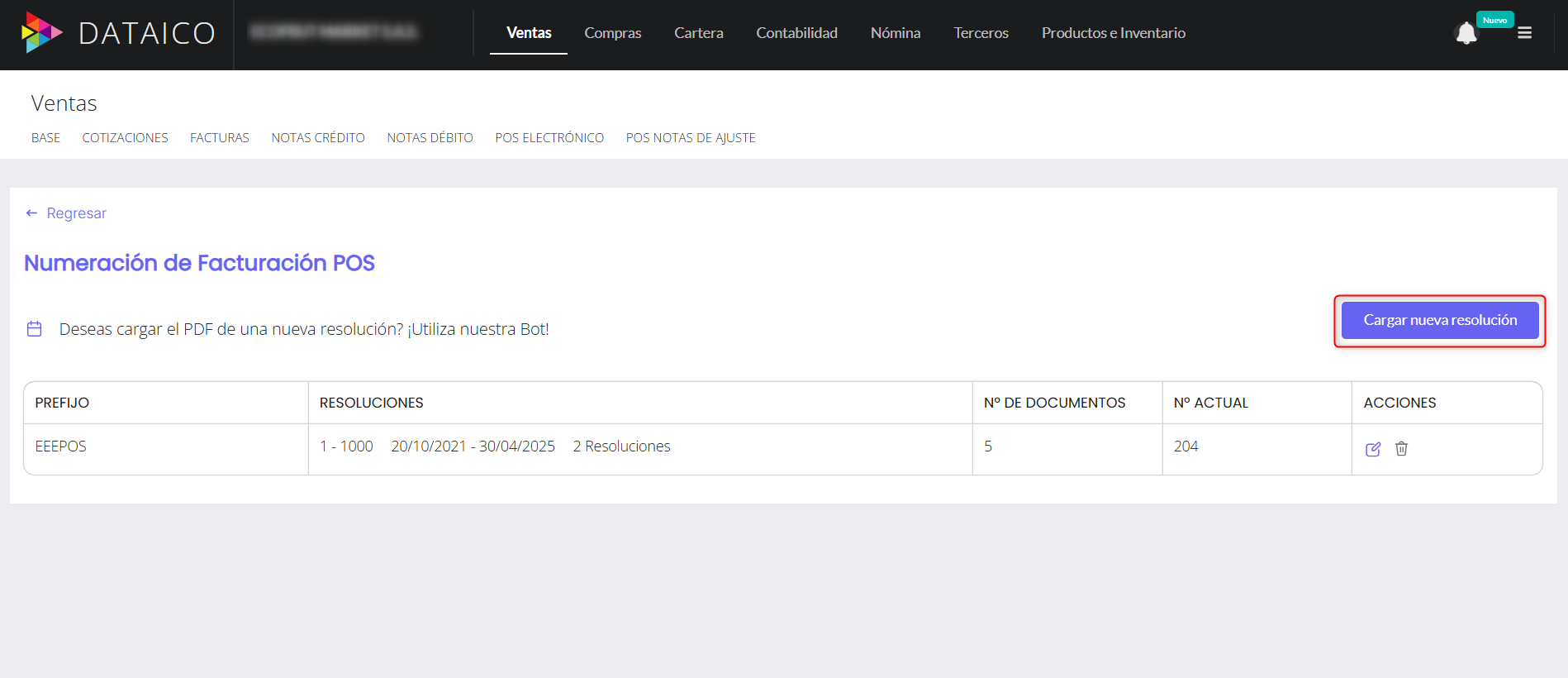 ¿Cómo asociar o actualizar una nueva resolución POS electrónico en Dataico?