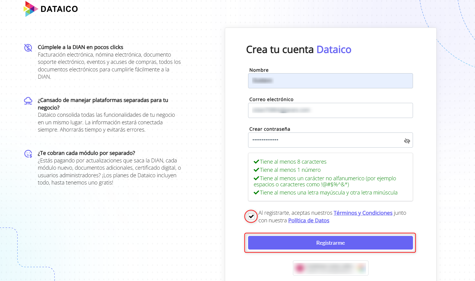 ¿Cómo crear una cuenta en Dataico?