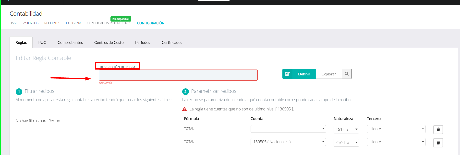 ¿Cómo se parametrizan las reglas contables en Dataico?