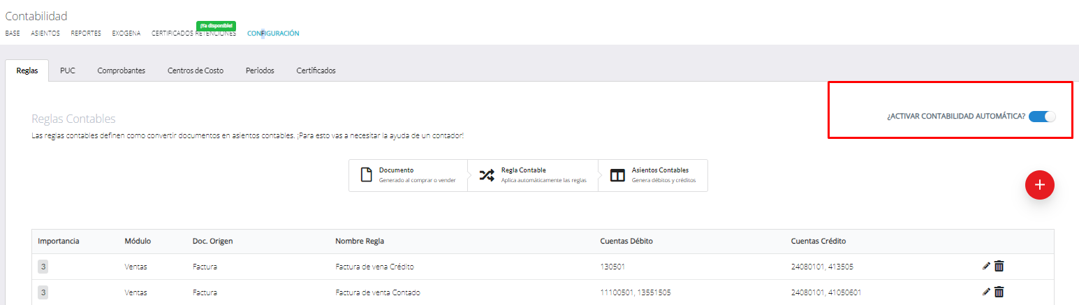Activar contabilidad automática