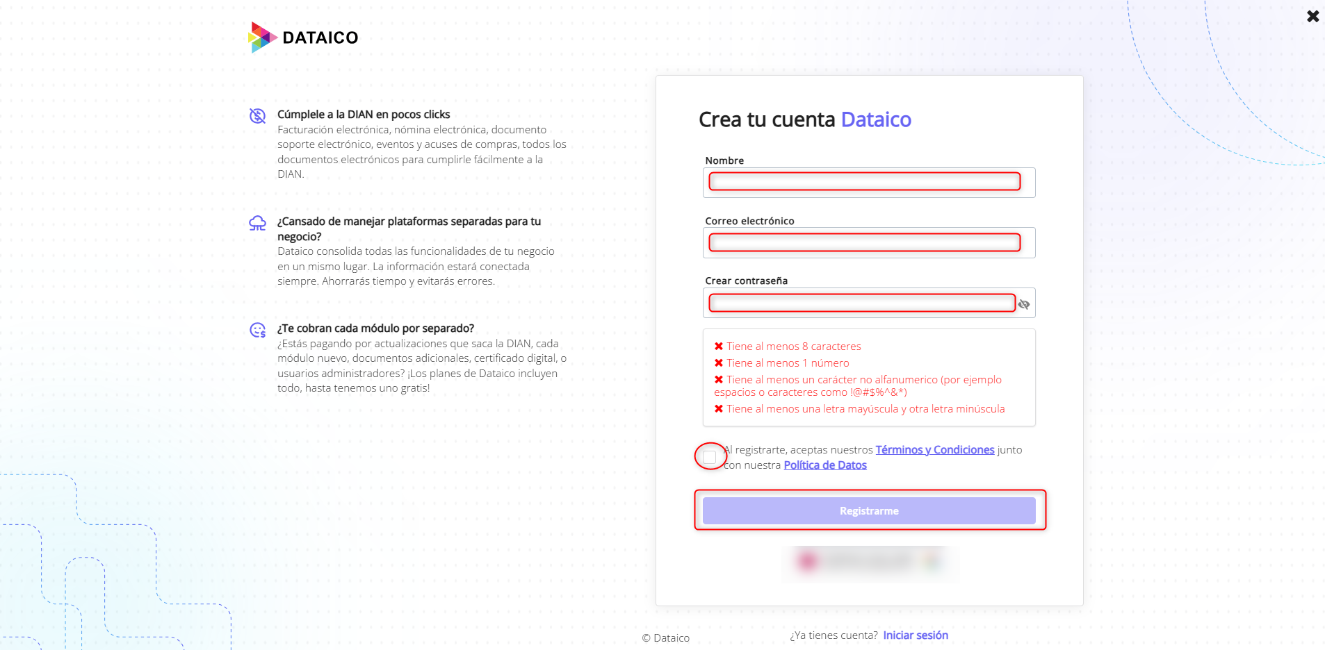 ¿Cómo crear una cuenta y adquirir Dataico?