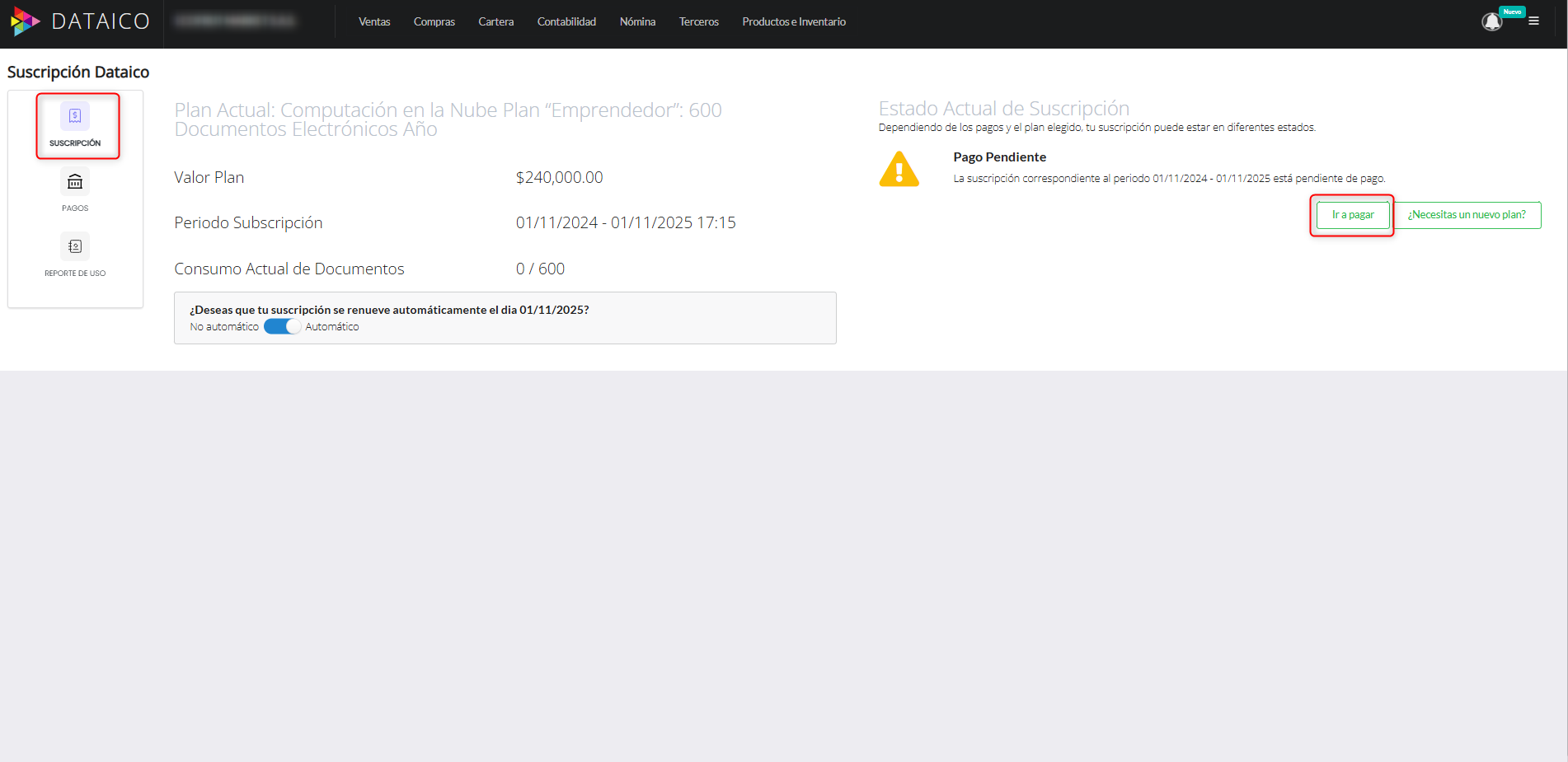 ¿Cómo realizar el pago de tu suscripción en Dataico?