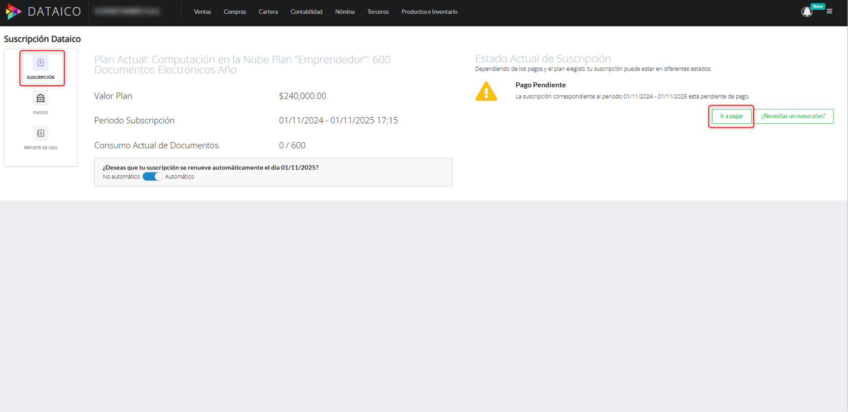 ¿Cómo realizar el pago de tu suscripción en Dataico?