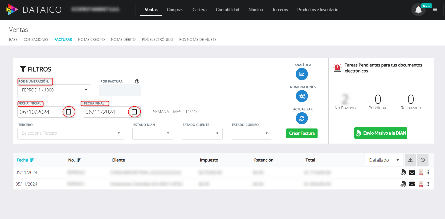 Descargar Facturas en Formato Excel o CSV.
