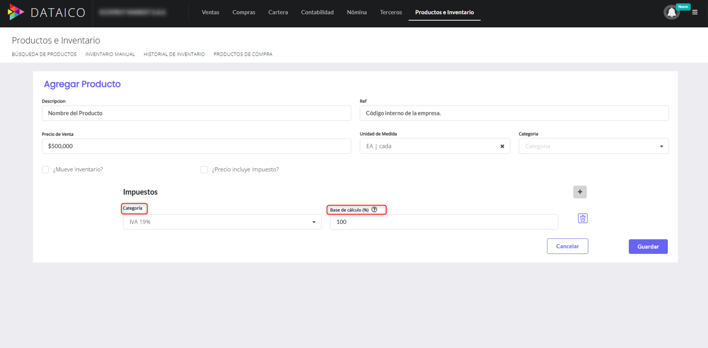 Paso a paso para crear un Producto en Dataico.