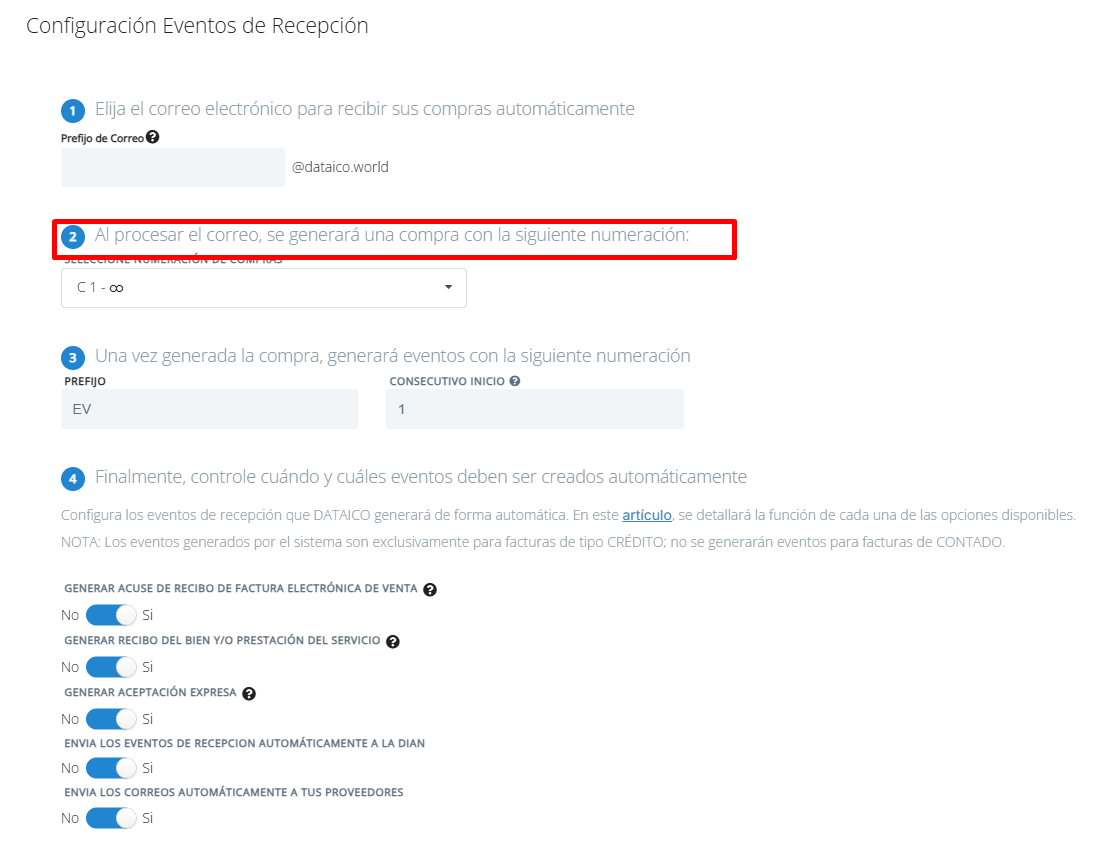 Configuración Para Activar Eventos De Recepción En Dataico