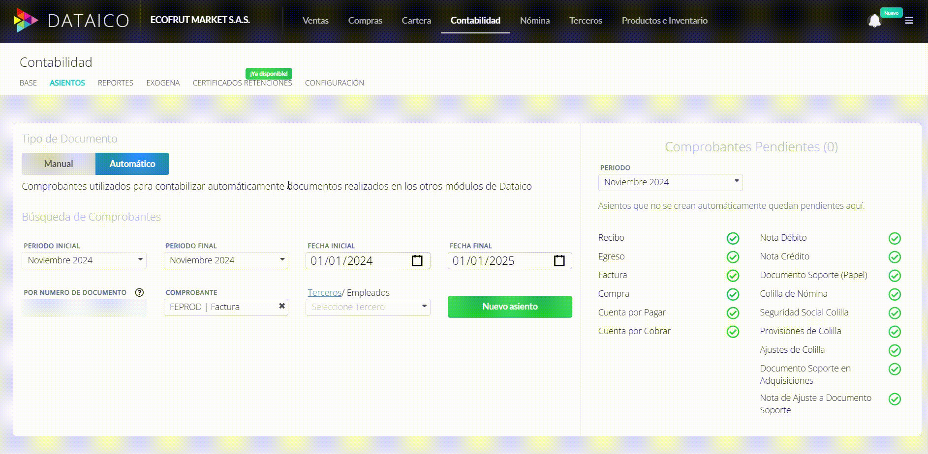 ¿Cómo visualizar o imprimir un asiento contable fácilmente en Dataico?