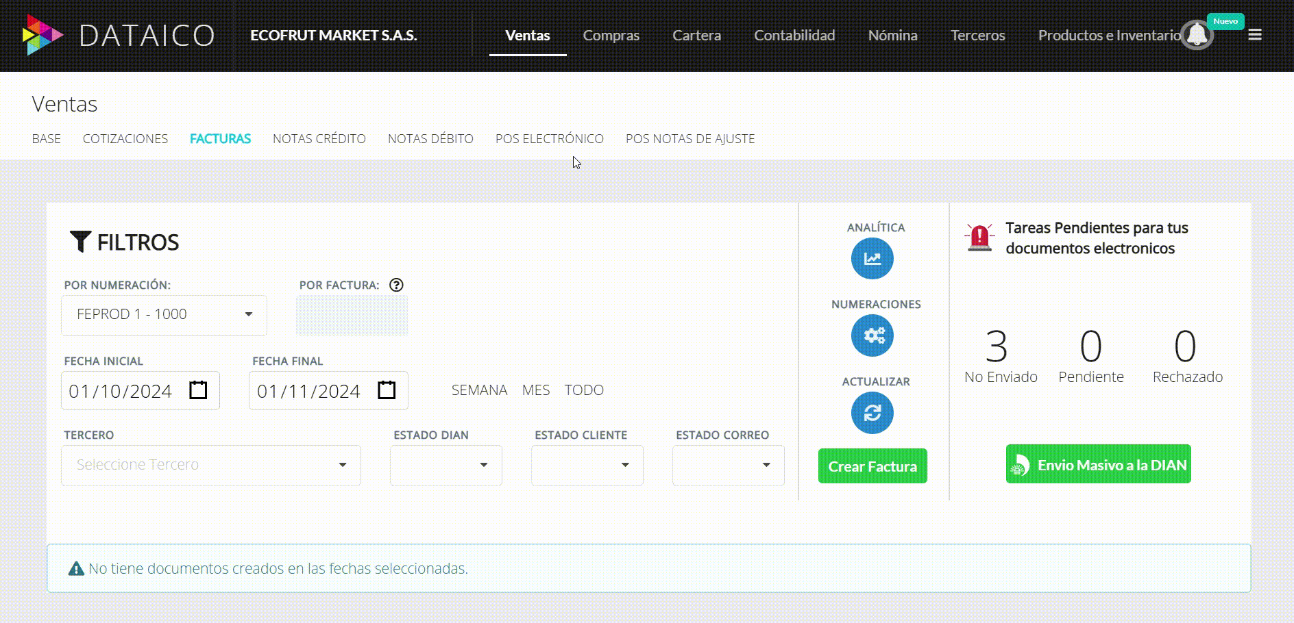 ¿Cómo asociar o actualizar una nueva resolución de facturación electrónica en Dataico?