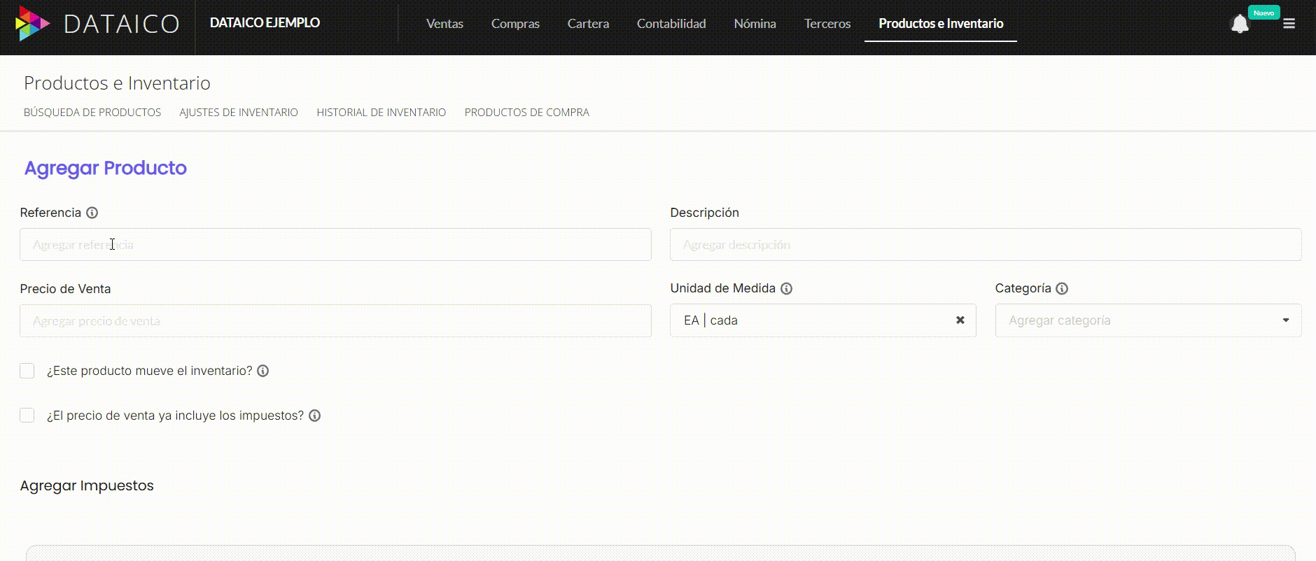 Paso a paso para crear un Producto en Dataico.