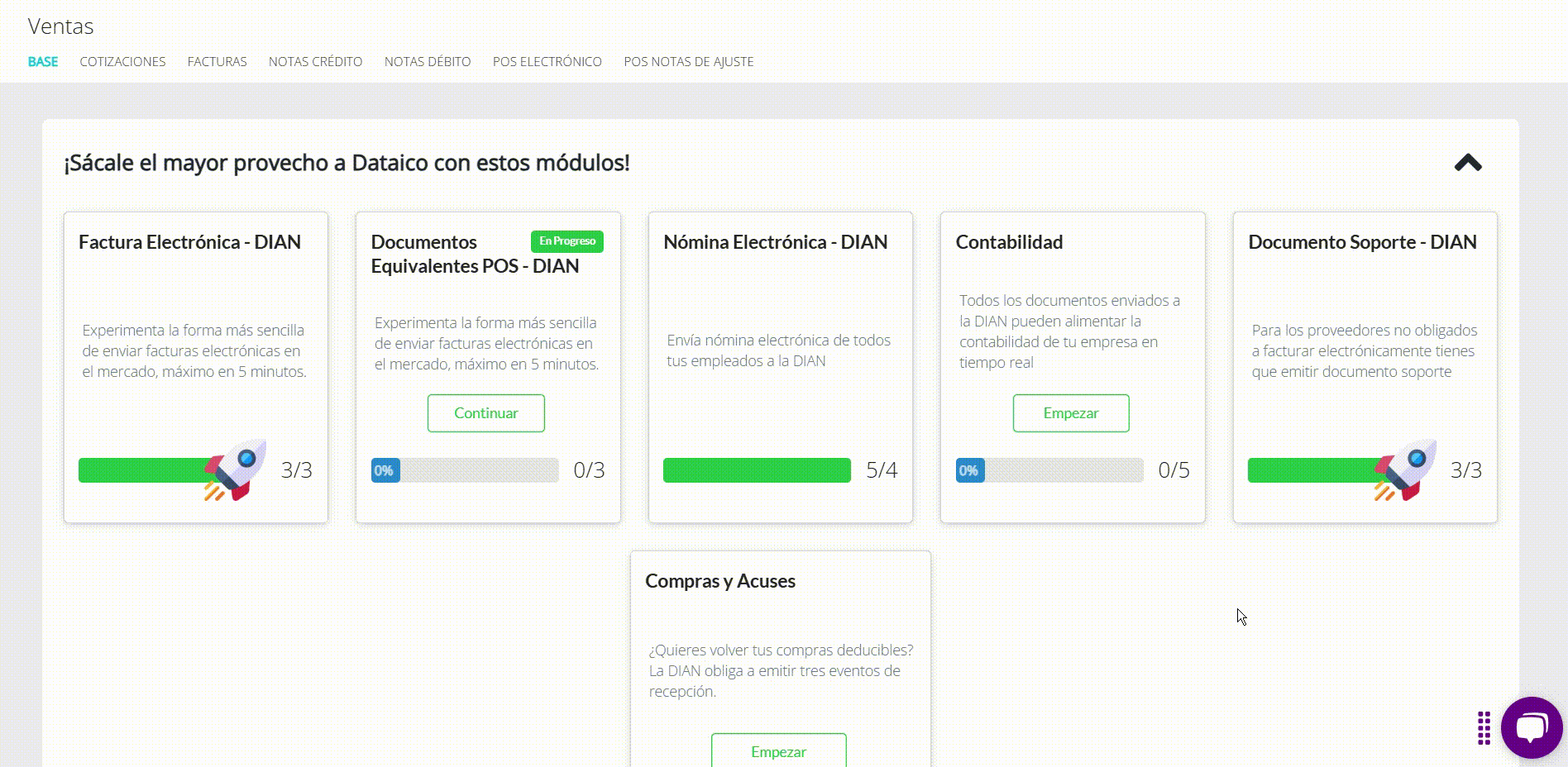 Modificar la ubicación del Chat de Soporte en Dataico.